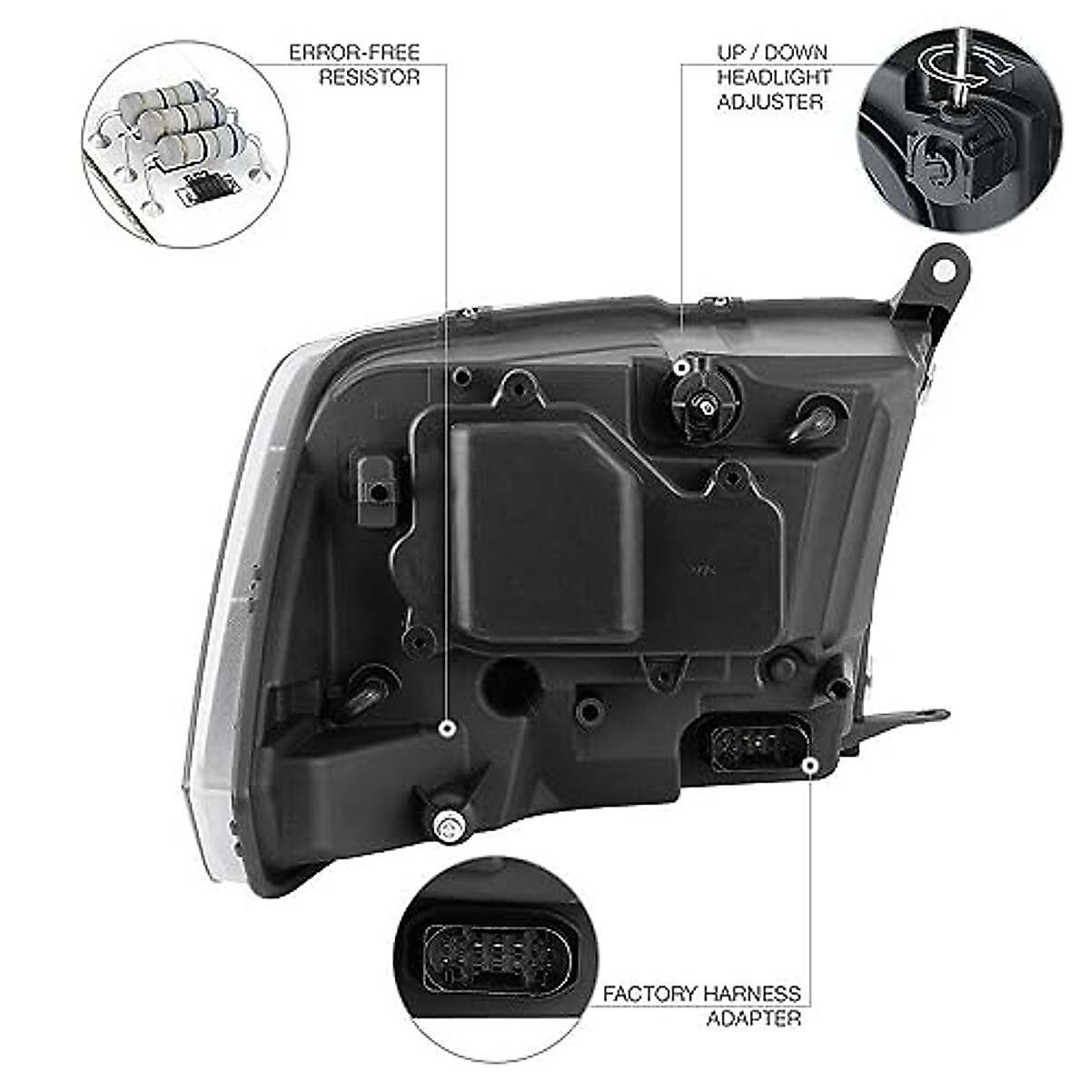 HH Building 2pcs Headlight Projector Front Left Right Driver Passenger Side Clear Lens Black Housing Drl HD-JH-DR13-LED-BK CH2502244 68324941AB