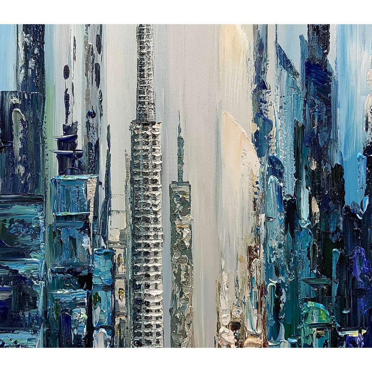 Yotree Paintings，24X48 Inch Wall Art Oil Painting City View Contemporary Artwork Hang Wall Decoration,Urban Streetscape Abstract Decoration
