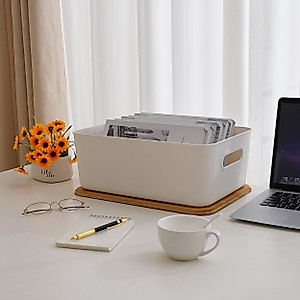 Citylife 2 PCS Storage Bins with Bamboo Lids Plastic Storage Containers for Organizing Stackable Storage Box with Handle, 15.16 x 10.79 x 5.83 inch