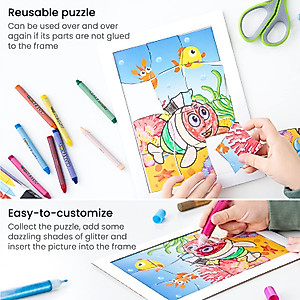 Arteza Kids Coloring Puzzle Kit, 5 Sea Life Puzzles, 16 Crayons, 6 Tubes of Glitter Glue, 5 Frames, DIY and Screen-Free Kids’ Activities, Craft and Art Supplies for Ages 3 and Up
