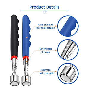 Telescoping Magnetic Pickup Tool 20 Lbs Magnet Extension Tool Telescoping Magnet 30 Inch Extendable Magnet Stick Gadget for Men Suitable for Birthday Father's Day Christmas (Blue and Black,2 Pieces)