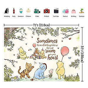 Classic Bear Backdrop 1st Birthday Cartoon Animal Honey Bear Forest Friends Photography Background Boy Girls Newborn Party Decorations Supplies Cake Table Banner 7x5FT, 7x5FT(210x150cm)