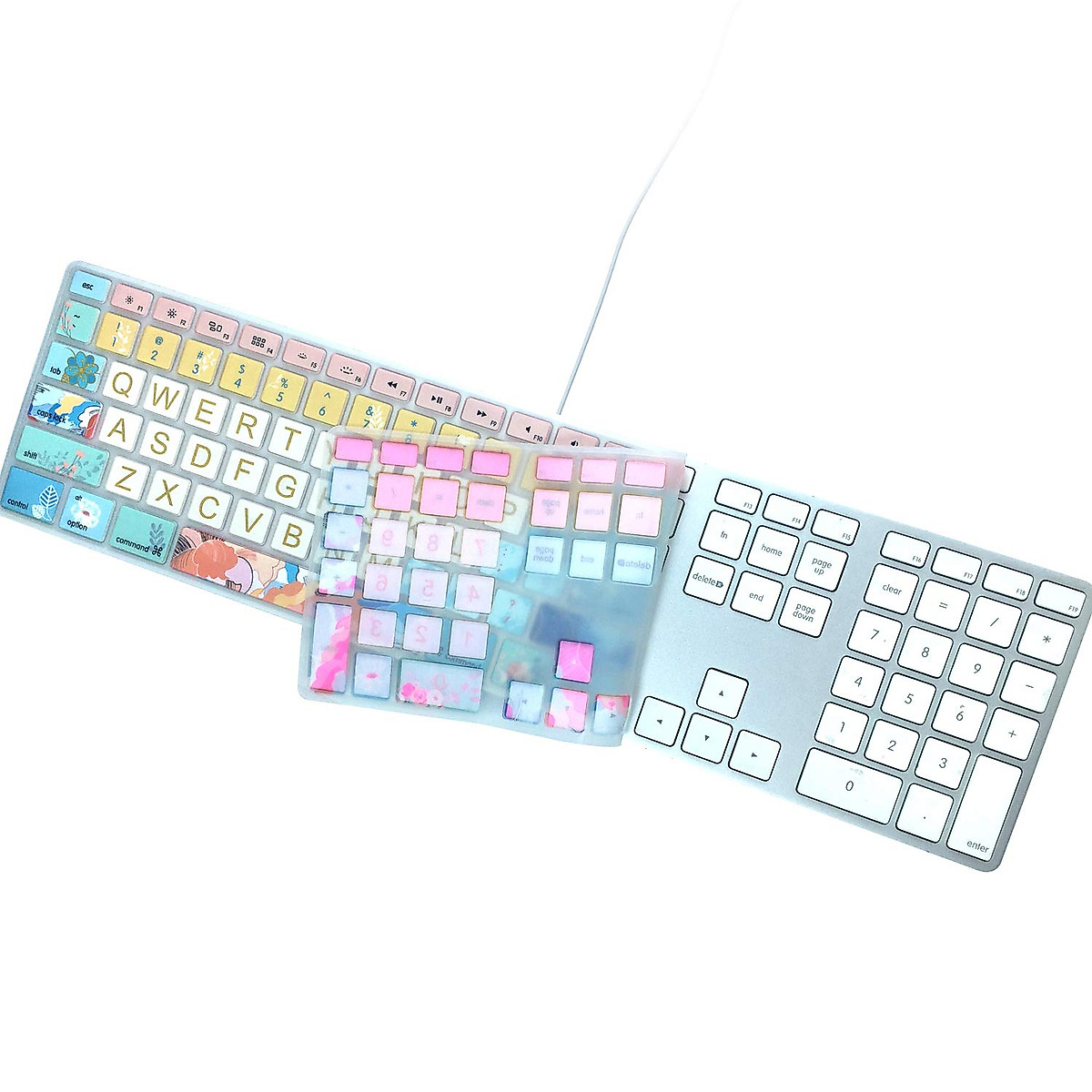 Silicone Keyboard Cover Skin for Apple iMac Keyboard with Numeric Keypad Wired USB MB110LL/B(Model: A1243), Cute Print, US Layout, Litter Flowers