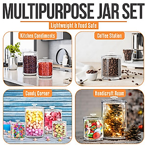 Premium Clear Acrylic Apothecary Jars with Lids for Bathroom & Laundry Room - Multipurpose Bathroom Canisters with Scoops & Labels - Laundry Containers for Pods & Dryer Sheets - Assorted 4 Pack