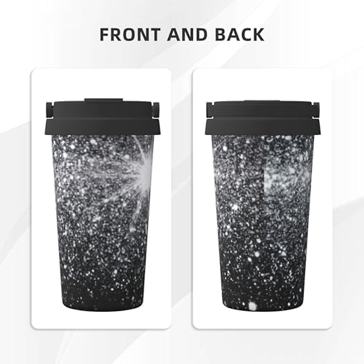 Insulated Coffee Mug Shiny Silver Glitter 17oz Double Wall Vacuum Stainless Steel Tumbler With Leak-Proof Lid And Handle, Cute Travel Thermos Mug For Cold Hot Drinks