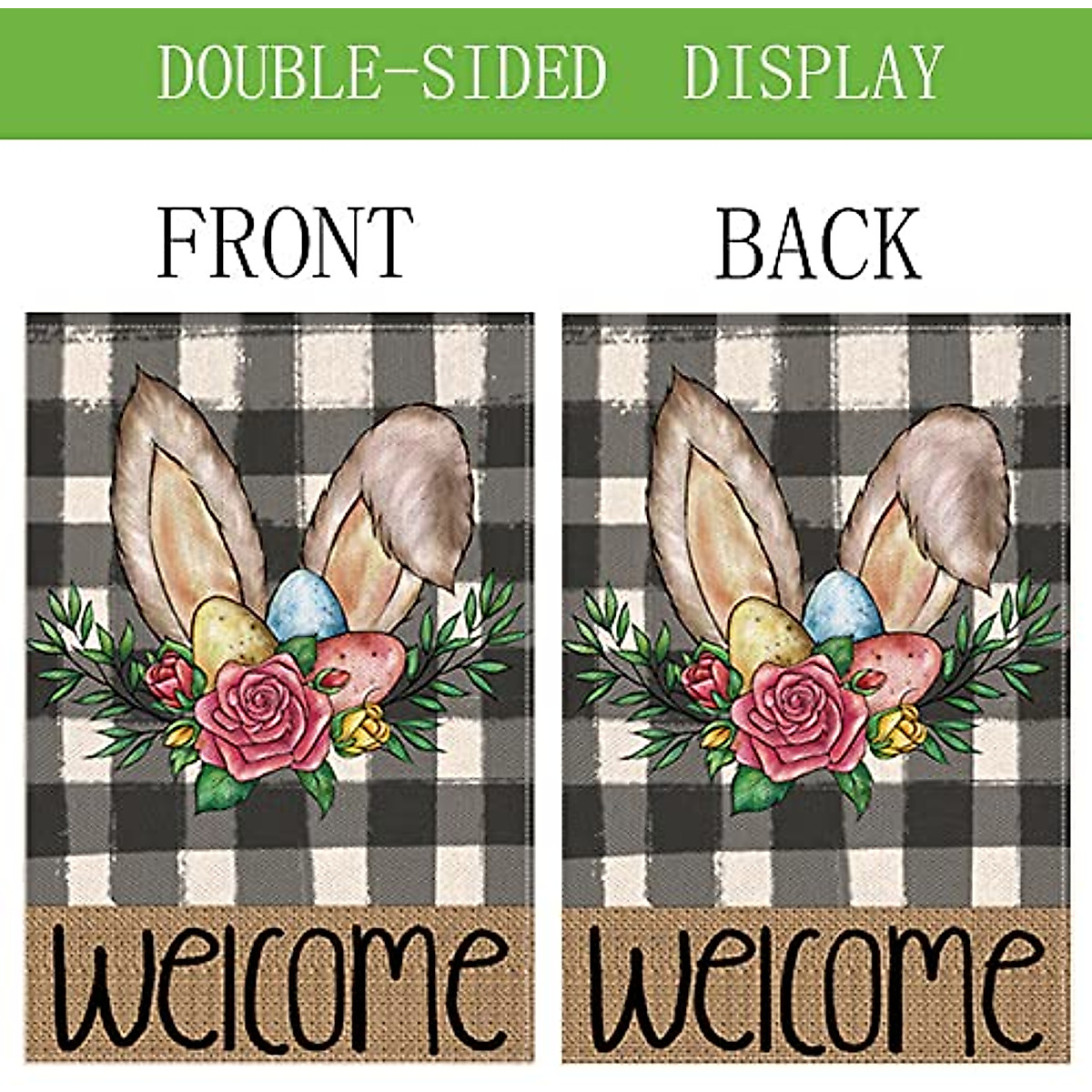 Easter Garden Flag 12 x 18 Inch Vertical Buffalo Plaid Double Sided Decorative Welcome Easter Bunny Ears Easter Decor for Outside Yard Outdoor Farmhouse Easter Decorations…