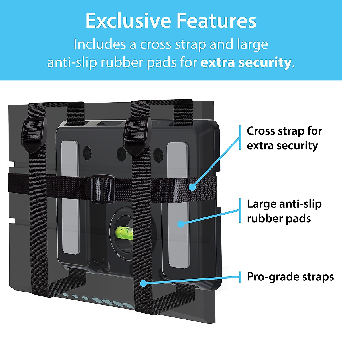 TotalMount Universal Mount for Electronics – Adjustable Strap Wall Mount for Your Router, Wireless System, Cable Modem, DVR, Xbox, PlayStation, and More (Black, Professional Shelf)