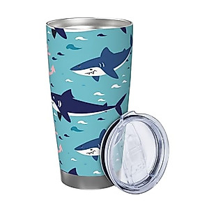 AYCZN Ocean Shark Anchor 20 OZ Tumbler Stainless Steel Travel Coffee Mug, Sea Anchor Insulated Water Bottle with Lid and Straws Leakproof Thermal Cup