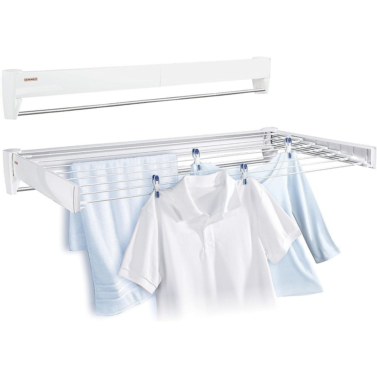 Leifheit 83100 Telefix 100 Wall Mount Retractable Clothes Drying Rack | 8 Drying Rods | White