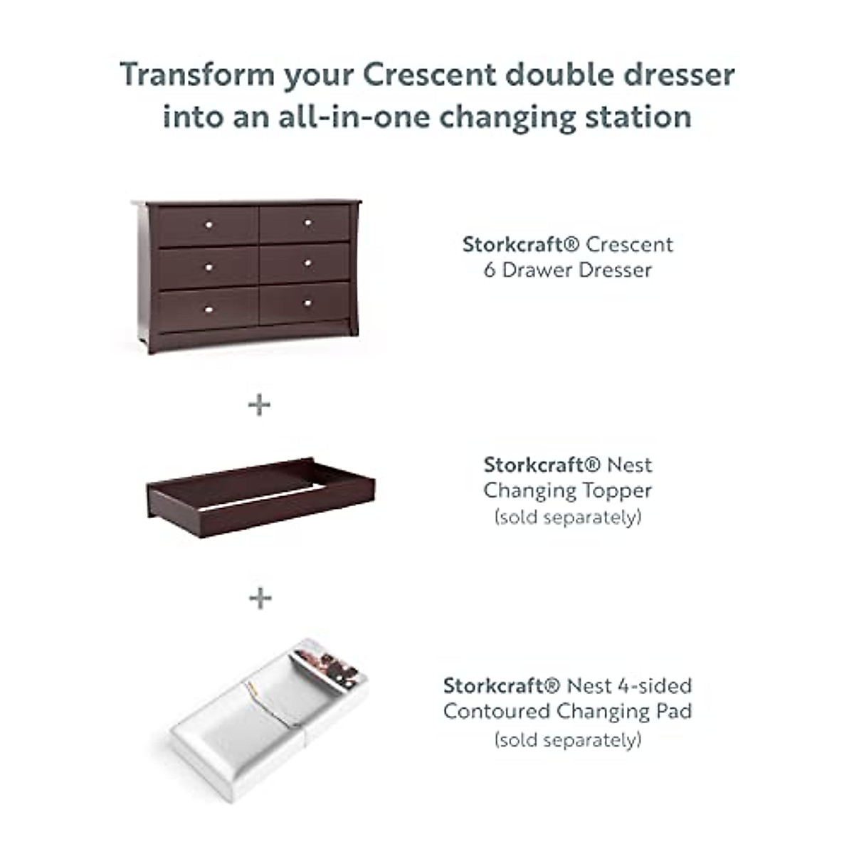 Storkcraft Crescent 6 Drawer Double Dresser (Espresso) – GREENGUARD Gold Certified, Dresser For Nursery, 6 Drawer Dresser, Kids Dresser, Nursery Dresser Drawer Organizer, Chest of Drawers