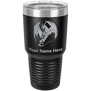 LaserGram 30oz Vacuum Insulated Tumbler Mug, Dragon, Personalized Engraving Included (Black)