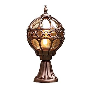 MODEBHD Villa Column European Head Post Lamp Outdoor Waterproof Table Lamp Wall Courtyard Lawn Garden Lamp Column Light 1-Light E27 Retro Aluminum Balcony Pillar Light Lantern Traditional Landscape Li