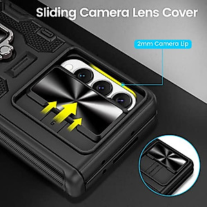 VEGO for Galaxy Z Fold 4 Case with Belt Clip Holster, 360°Ring Magnetic Kickstand & Camera Cover & Front Screen Protector, Hinge Protection Shockproof Armor Case for Samsung Z Fold 4 - Midnight Black