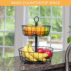 Ilyapa 2 Tier Metal Fruit Basket for Countertop, Tiered Basket Stand, Air Circulation for Even Ripening, Durable Construction, Space Saving