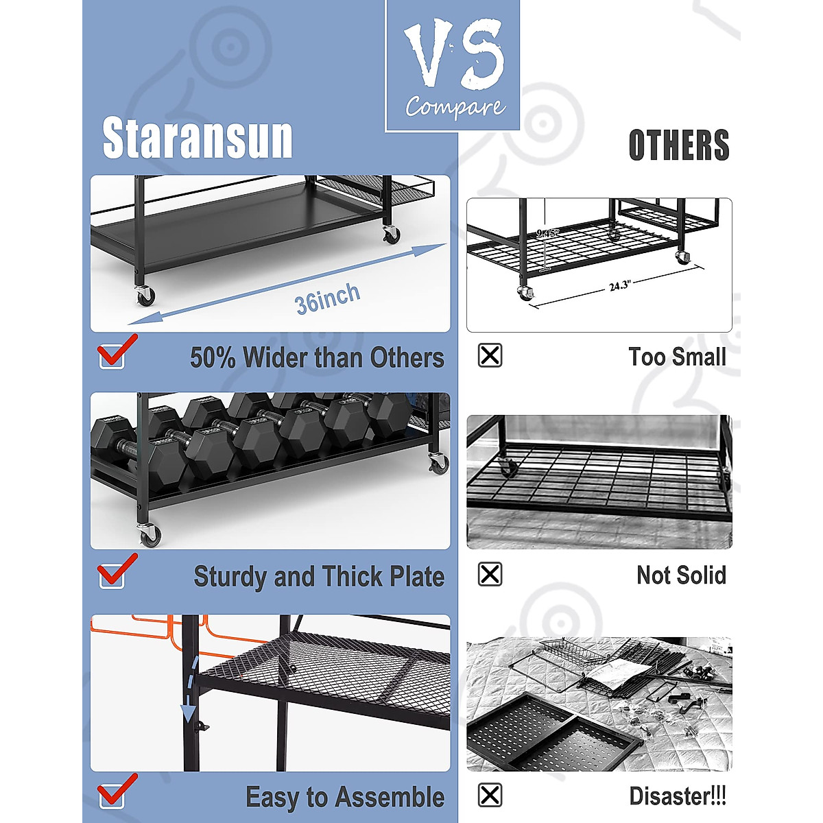 Staransun Yoga Mat Storage Rack, Home Gym Workout Accessories Organizer, Sporting Goods Storage with Baskets and Hooks, Yoga Mats, Dumbbell, Resistant Band, and other Workout Equipment Holder