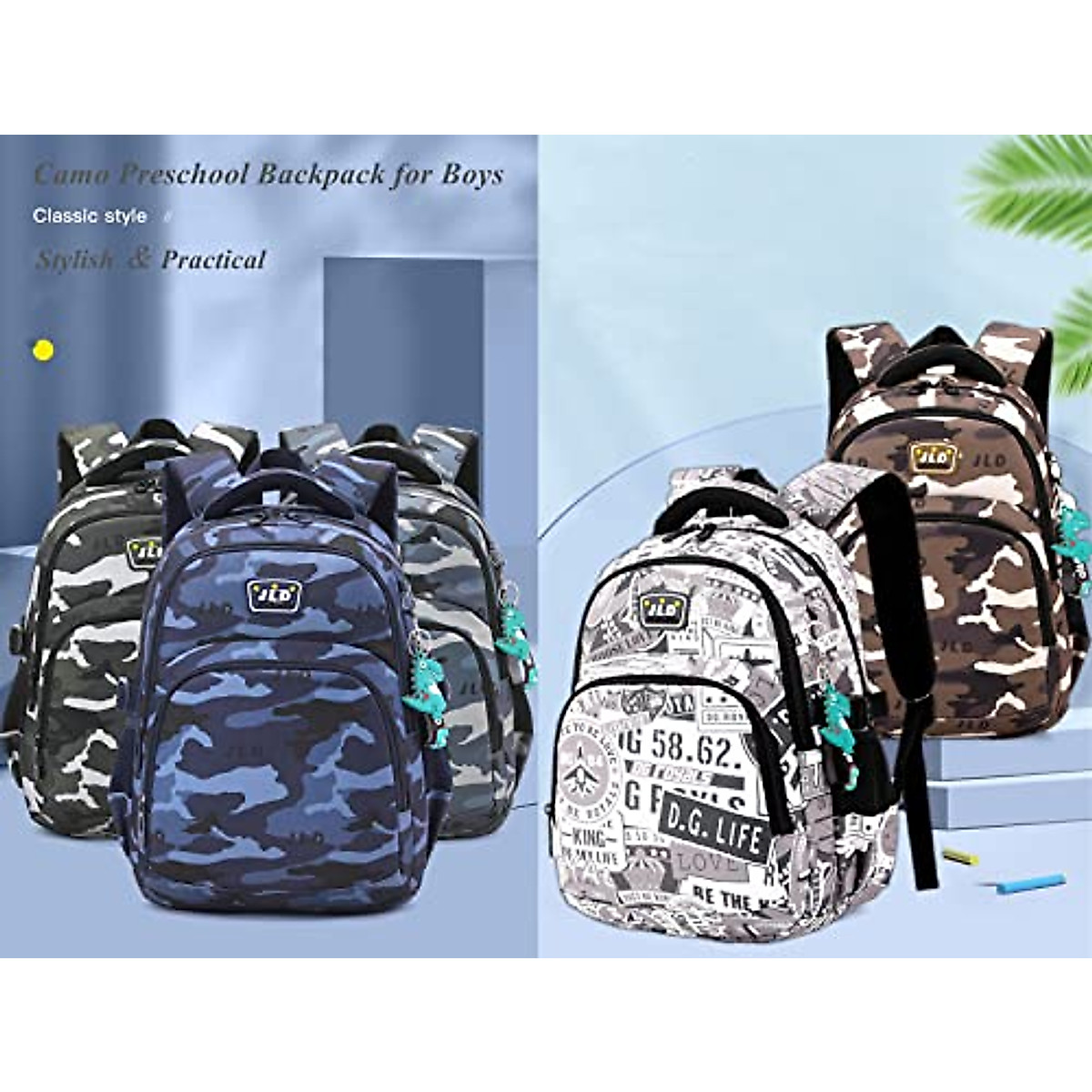 Camo Toddler Boys Small Backpacks, Water-resistant Preschool Kindergarten Kids Backpacks Bookbags, Blue