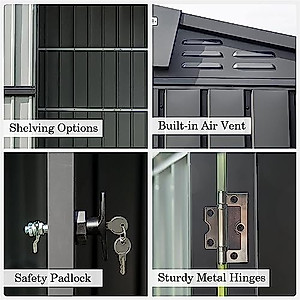 DEENKK 10x8 FT Metal Outdoor Storage Shed for Bike/Trash Can/Tools, Galvanized Steel Water-Resistant Bike Shed Garden Tool Storage Shed for Backyard Patio Lawn Garden,Black