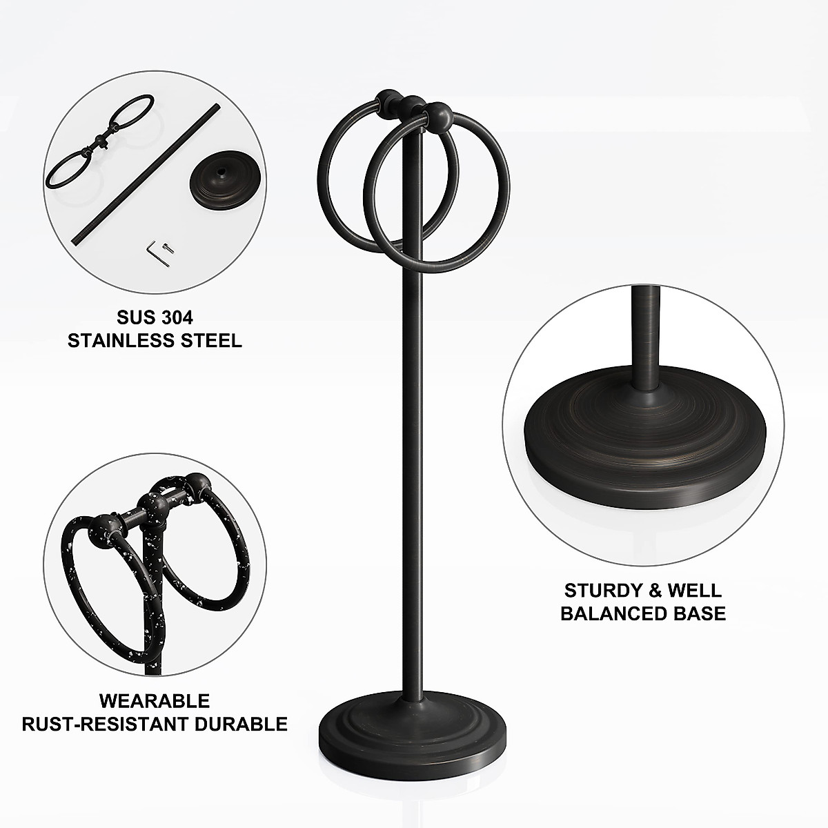 BGL Hand Towel Holder Stand for Bathroom, Hand Towel Stand for Bathroom Counter, Free Standing Towel Racks for Bathroom with Weighted Wood Base,19" High-Oil Rubbed Bronze