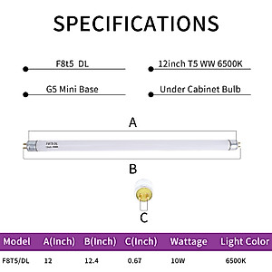 Accway (6 Pack) F8T5/DL 6500K 12’’ Linear Fluorescent Light Bulb, 8W Day Light T5 Tube, F8T5/D Bright White Lamp G5 Base Replacement for Under Cabinet Light, RV, Closet