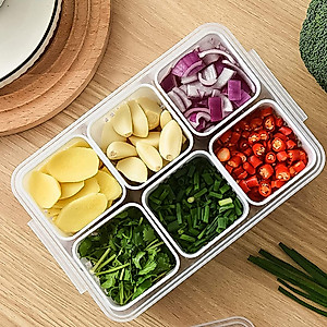 Generic 6 in 1 Scallion Storage Box for Fridge, Food Storing Containers with Lids, Washable & Detachable Drain Basket for Fruit Ginger Garlic Onion,, Translucent white, MLJW9825VBUX23NL7VH1