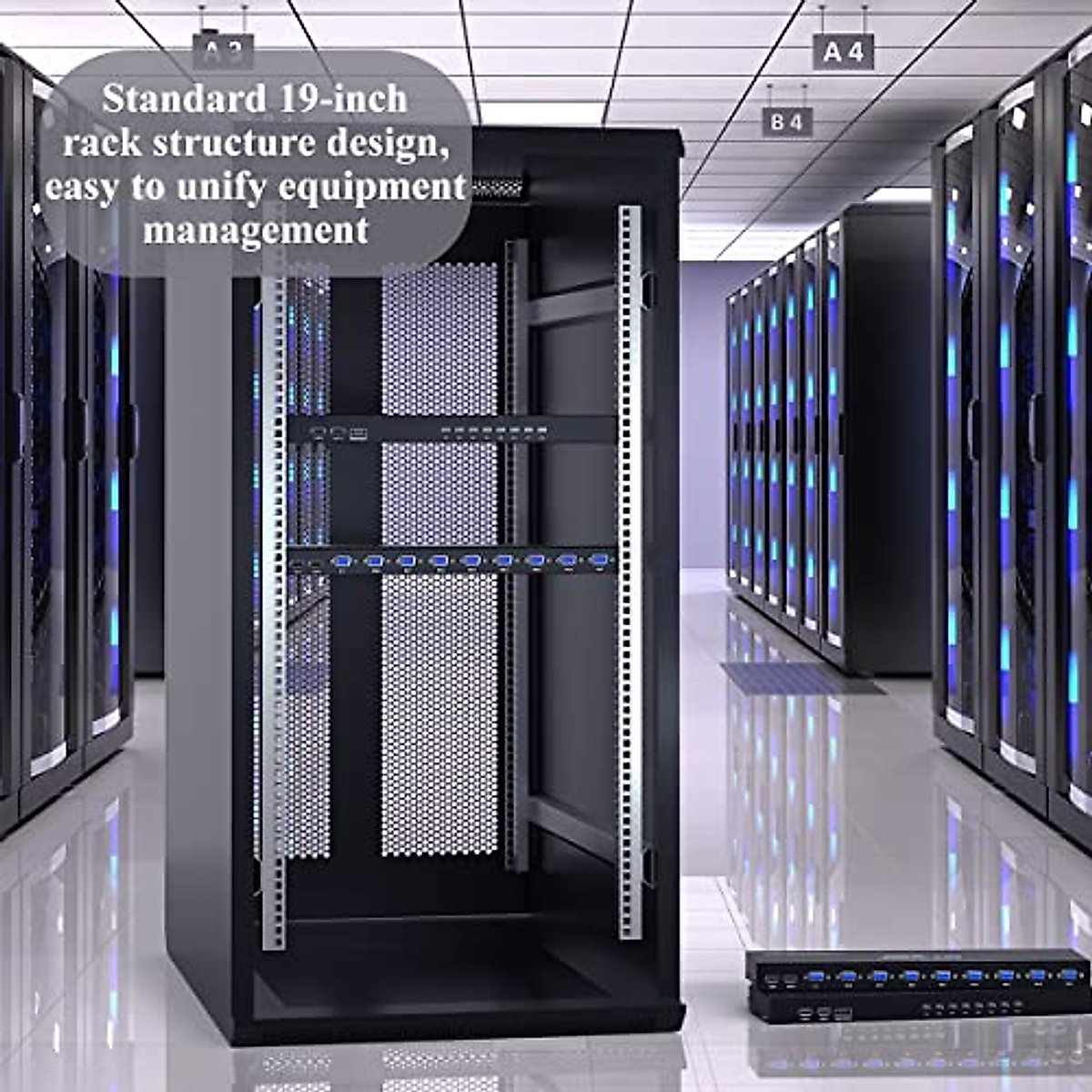 MT-VIKI KVM Switch 8 Port, 8X1 Rackmount KVM Switch VGA, Included 8 2-in-1 KVM Cables & Wire-Desktop Selector, Fit 1U 19'' Rack