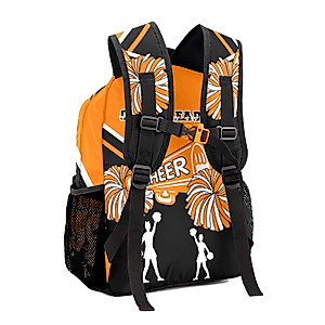 Zaaprint Personalized Orange Black Cheer Cheerleader Waterproof Backpack with Name Text for Women Men Gift