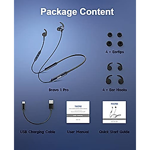 Tecno Wireless Active Noise Cancelling Bluetooth Headphones with Microphone, 38HRS Playtime Neckband Bluetooth Headphones, Earbuds Bluetooth 5.1 with Magnetic, B1-PRO