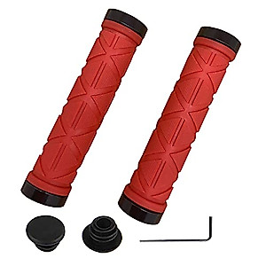 Bike Handlebar Grips, Double Lock-on Bicycle Handle Bar, Soft Non-Slip-Rubber Hand Grip Comfortable Ergonomic for BMX, Mountain, MTB, Beach Cruiser, Scooter, Folding Bike (Double Lock-Red)
