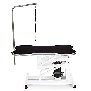 Pet Edge Master Equipment Black Bone Shaped Hydraulic Pet Grooming Table – Foot Operated Hydraulic Pump for 220-Lb. Dogs