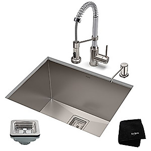 KRAUS 24-inch 18 Gauge Pax Laundry and Utility Sink Combo Set with Bolden 18-inch Kitchen Faucet and Soap Dispenser, Stainless Steel Chrome KHU24L-1610-53SSCH