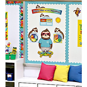 Carson Dellosa 1 World Sloth Weather Bulletin Board Set Seasons & Weather Charts,Seasonal Accents & Articles of Clothing to Dress Sloth for the Weather,Homeschool or Classroom Décor(54 pc)(Pack of 2)