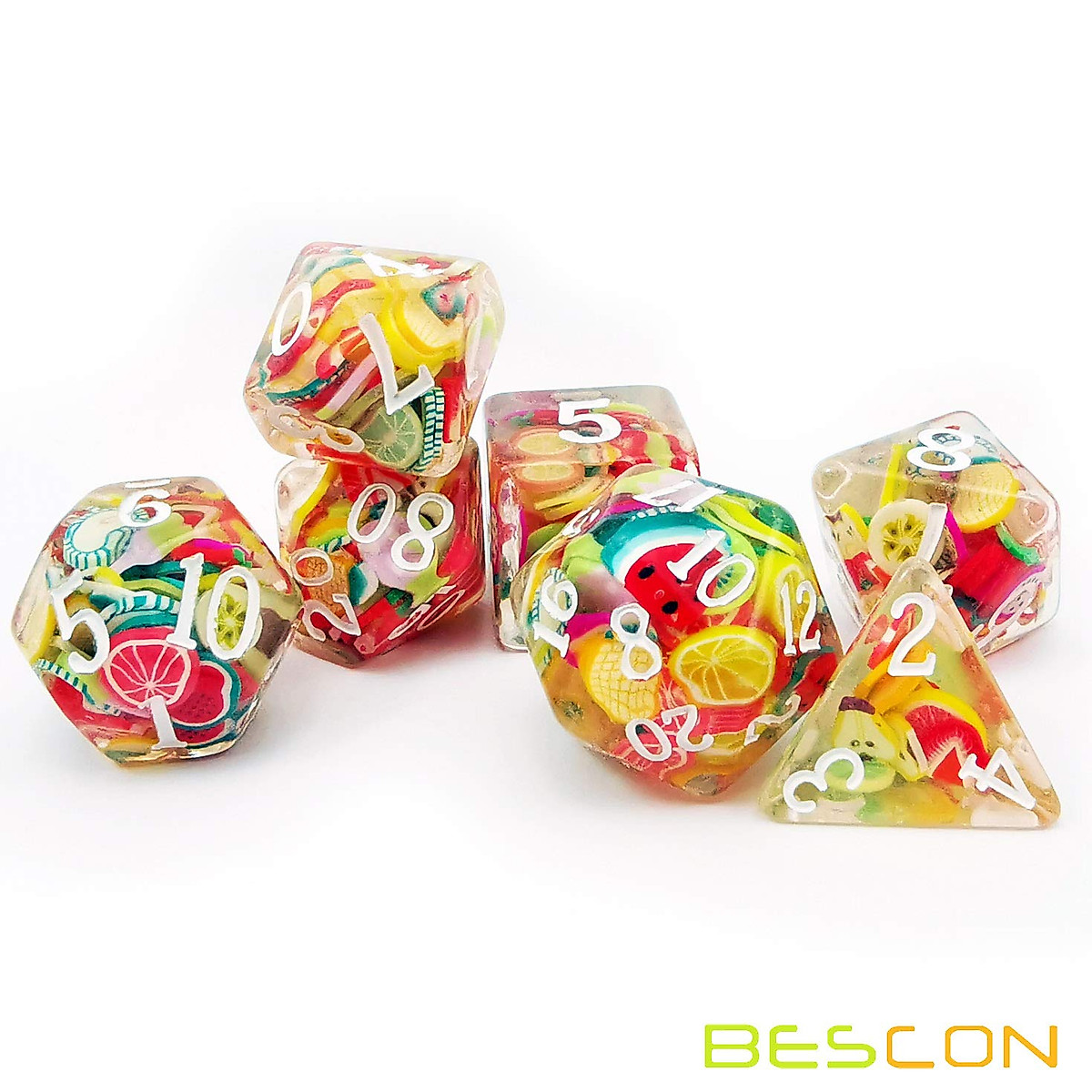 BESCON DICE Fruit Polyhedral Dice Set, Novelty RPG Dice Set of 7