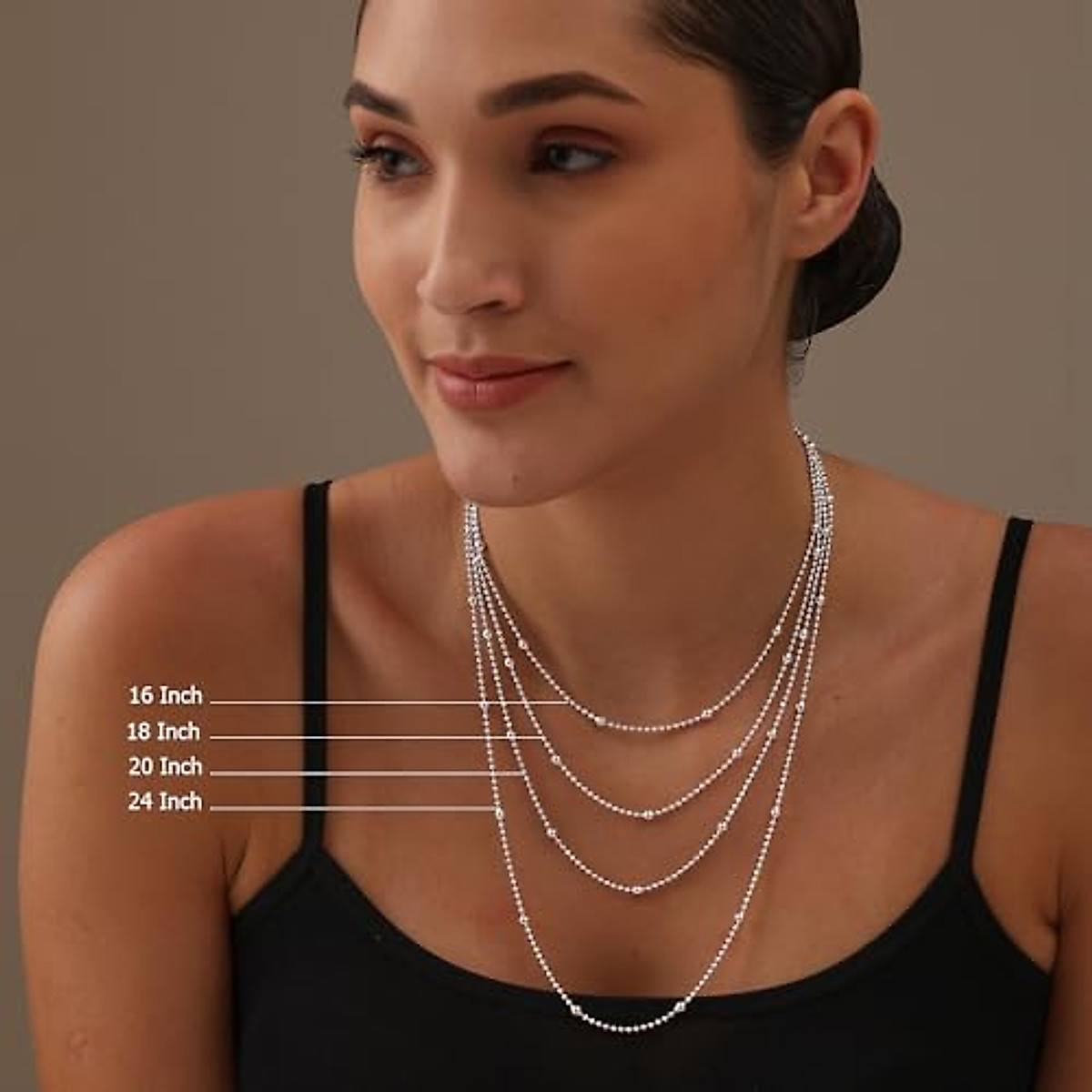 LeCalla 925 Sterling Silver Italian Ball Bead Station Chain Necklace for Teen and Women 18 Inches