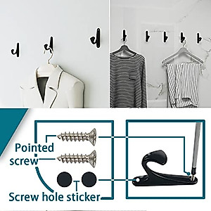 Door Hook Coat Hooks, Heavy Duty, Screw Hole Hidden, 6 Pack Robe Hook Towel Hook Matte Black Hook Shower Hook Black Hooks for Coat Hanger Furniture Hook Robe Hooks(6 Black)