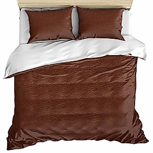 DecorLovee Brown Leather Texture Duvet Cover Set 3 Pieces with Zipper Closure, Farmhouse Vintage Bedding Sets 1 Duvet Cover & 2 Pillow Cases, Breathable Comforter Cover Set Duvet Cover Twin
