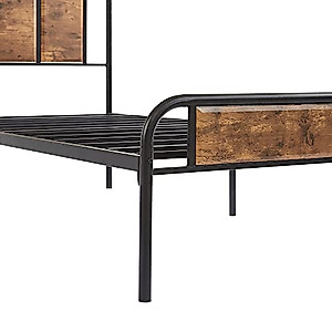 VECELO Bed Frame with Wooden Headboard Metal Slats, High Metal Platform Bed, No Box Spring Needed(Twin, Vintage Brown)