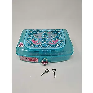 Hot Focus Art Box W/Compartments with Pad Locks and Keys – Mermaid Twins Girls School Pencil Case Box Includes Neon Gel Pen, Notepad and Stickers, Aqua, Blue, Silver, red, Purple, Pink (426 MM)
