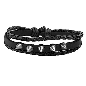 Eigso 4 Pcs Punk Leather Bracelet Hematite Black for Men Women Adjustable Spike Metal Cuff Bangle