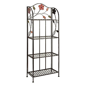Deco 79 Metal Floral Indoor Outdoor Tall Folding 4 Shelf Bakers Rack, 25" x 12" x 68", Black