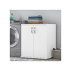Bush Business Furniture Universal Laundry Room Storage Cabinet with Doors and Shelves in White