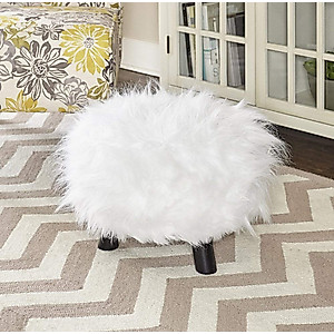 Linon Flokati Foot, 16-Inch, White Stool, 16"W x 16"D x 12.6"H,