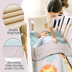 Honkaii 4Pcs Crib Bedding Sets for Boy, Zoo Baby Bedding Sets Neutral with Comforter Fitted Sheet Crib Skirt Blanket, Machine Washable, Suitable for 28 x 52 Inch Cribs,Nursery Bedding Set (Gray)