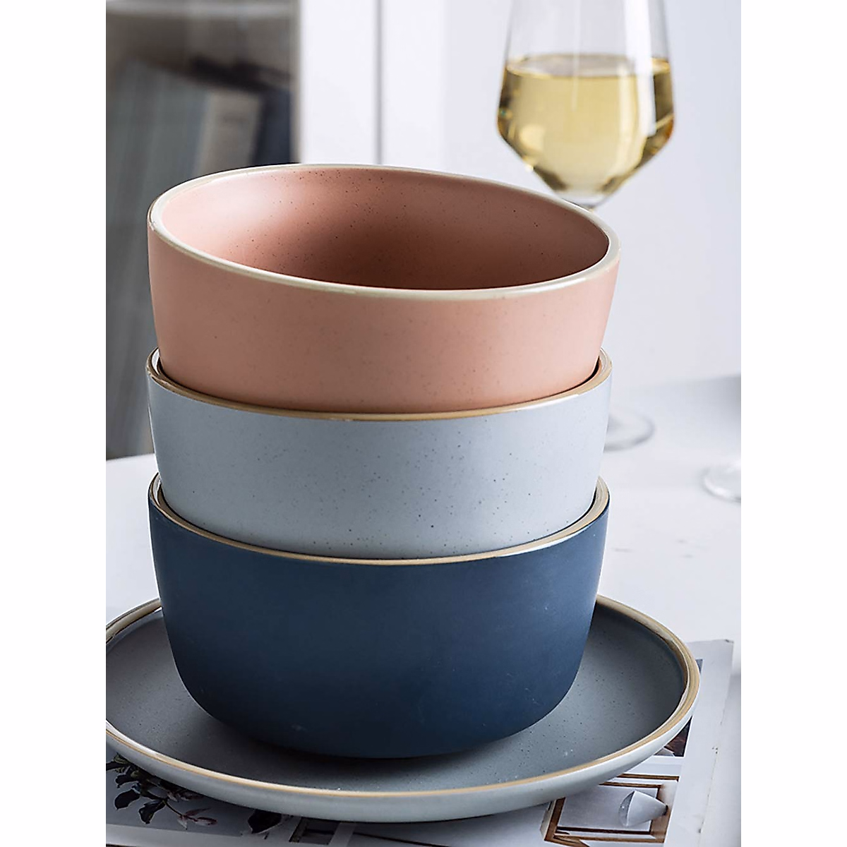 MDZF SWEET HOME 28 Oz Porcelain Bowl Set, 6 Inch Deep Bowl for Cereal, Soup, Fruit-Salad and Dessert Serving Bowls, Set of 4