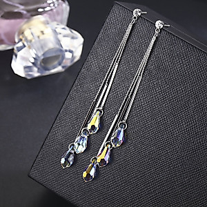 SBLING Platinum-Plated Color Change Multi-Teardrop Earrings Made with Aurora Borealis Austrian Crystals (5.3 cttw)