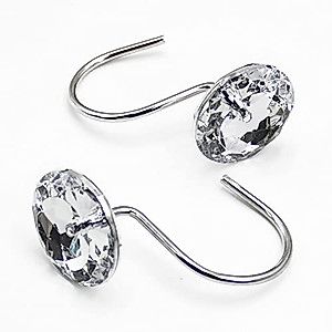 Gibelle Shower Curtain Hooks, Diamond Shaped Shower Curtain Rings Hooks for Bathroom Curtains Rod, Acrylic Decorative Rhinestones Bling Rolling Bathroom Accessories Set of 12, Clear