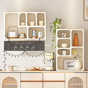 SUNHIPPIE Floating Cabinet for Wall, Coffee Station Organizer Display Shelf, Bathroom Wall Shelf, Geometric Wall Cabinet, Wooden Display Shelving Storage Rack, Countertop Storage Cabinet