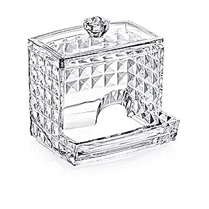 Bremen Home Acrylic Cotton Swab Holder, Diamond Design Qtip Dispenser Countertop Storage Organizer Box Jars for Bobby Pins, Cotton Balls, Makeup, Small Bathroom Accessories, Boxed