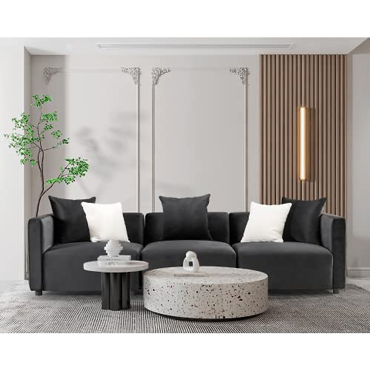 Acanva Convertible L-Shaped Modular Sectional Sofa with Reversible Chaise, Soft Velvet Fabric Padded Upholstered Couch for Living Room Apartment, 1-Seater Left Arm, Black