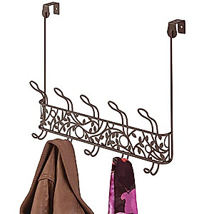 mDesign Decorative Metal Over Door 10 Hook Storage Organizer Rack - to Hang Coats, Jackets, Hoodies, Hats, Scarves, Purses, Leashes, Bath Towels, Robes, Men's and Women's Clothing - Bronze
