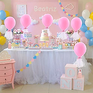 Pink Tulle Tutu Balloons with Candy Box for Baby Shower Centerpieces Girls Butterflies Birthday Party Wedding Table Decorations, with Inflate Balloons Pump, 6 Packs